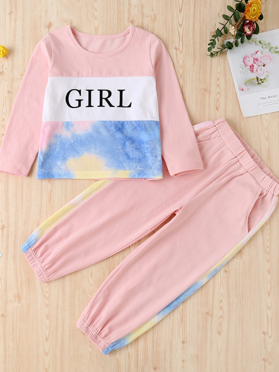 lovely Casual O Neck Print Pink Girl Two-piece Pants Set Sale ...