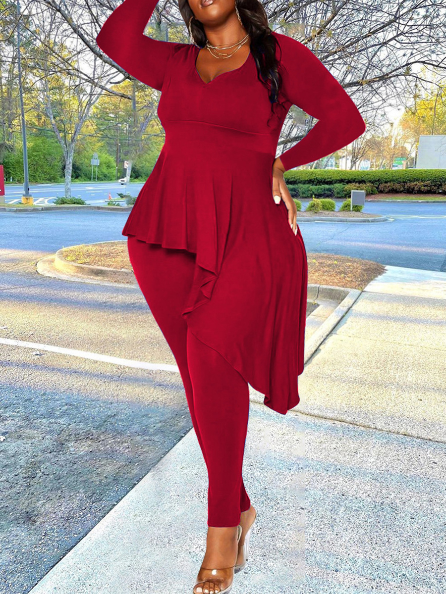 LW Plus Size Ruffle Asymmetrical Pants Set Sale | LovelyWholesale