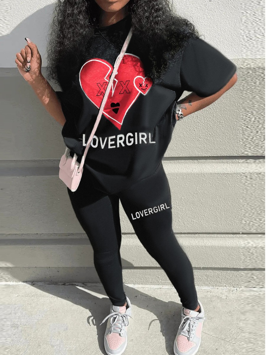 LW Heart Letter Print Pants Set Sale | LovelyWholesale