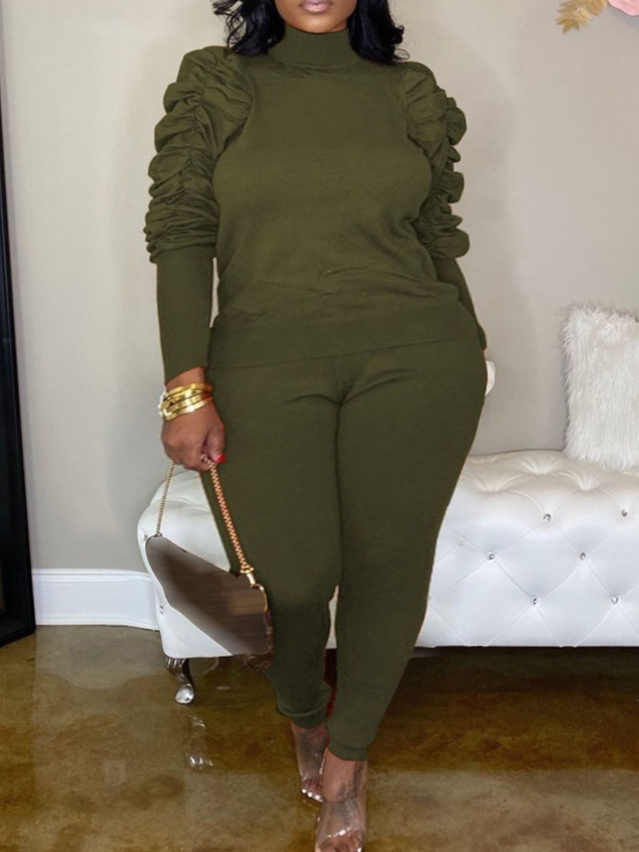 LW Plus Size Turtleneck Ruched Pants Set Sale | LovelyWholesale