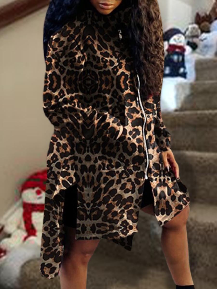 LW Leopard Print Side Split Trench Coat Sale | LovelyWholesale