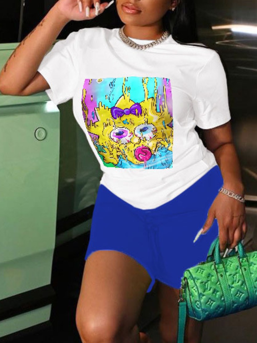 LW Plus Size Cartoon Print Regular Fit Shorts Set Sale | LovelyWholesale