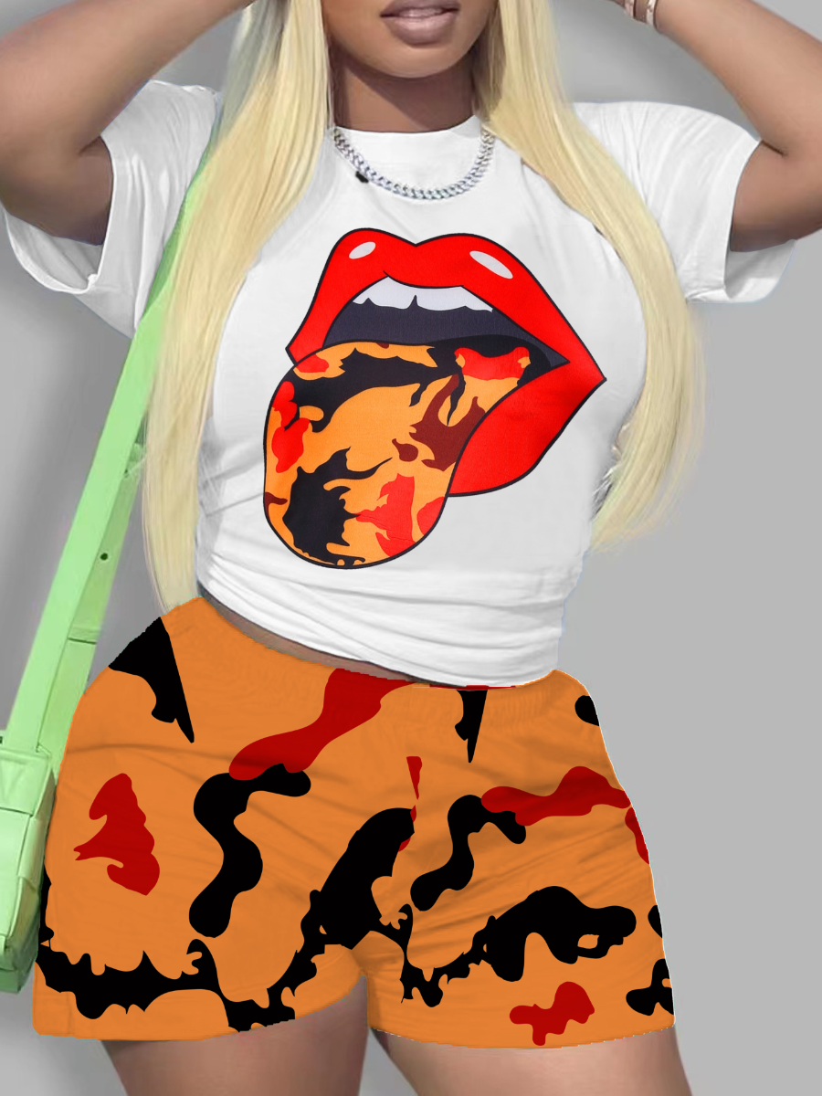 LW Mixed Lip Print Shorts Set Sale | LovelyWholesale