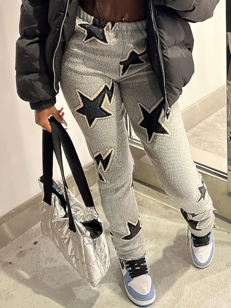 LW Mid Waist Star Decor Pants Sale | LovelyWholesale