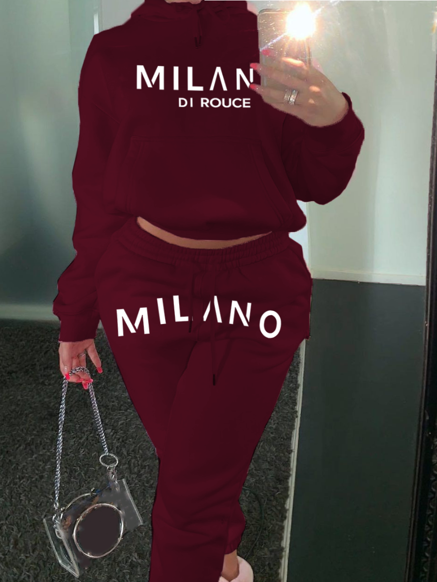 LW Plus Size Letter Print Kangaroo Pocket Tracksuit Set Sale ...