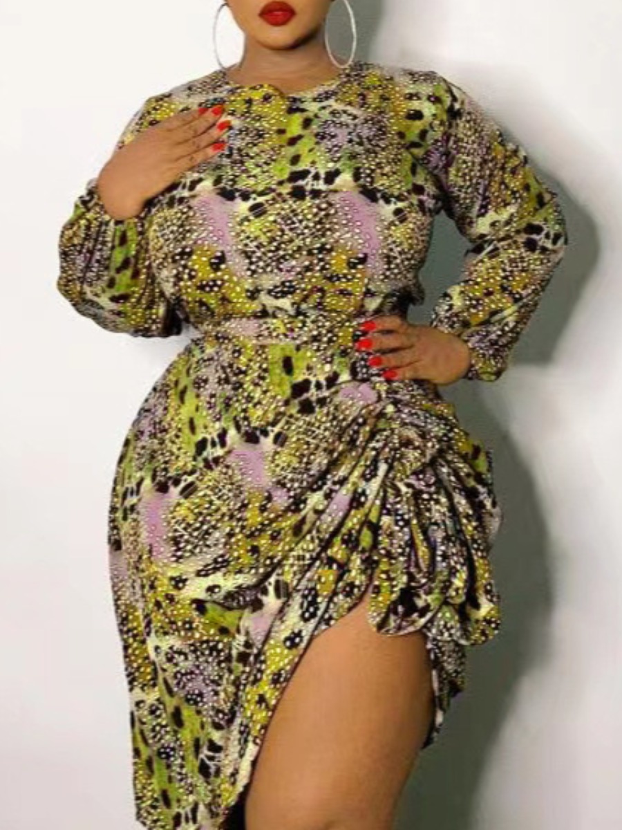 LW Plus Size Mixed Print Ruched Drawstring Dress Sale | LovelyWholesale