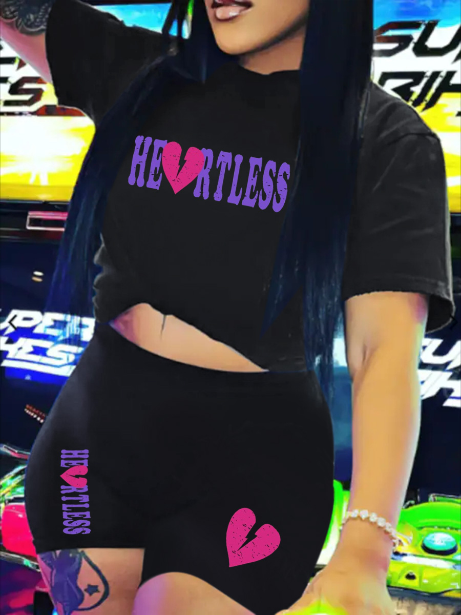 LW Heart Letter Print Shorts Set Sale | LovelyWholesale